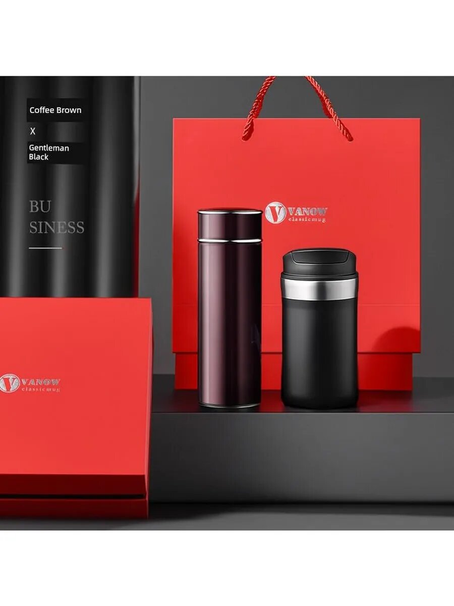 Термокружка Vanow-Подарочный набор, Кофе Коричневый