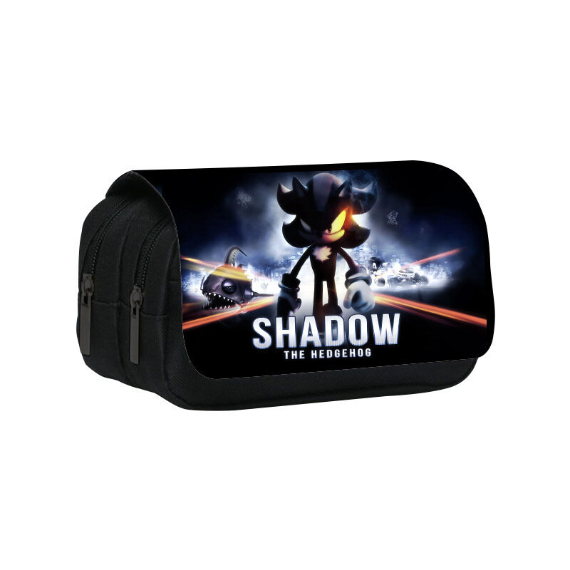 2026SONIC Аниме Соник Печатный холст Студенческая канцелярская коробка Пенал Двухслойный Большой объем Студенческий пенал на молнии
