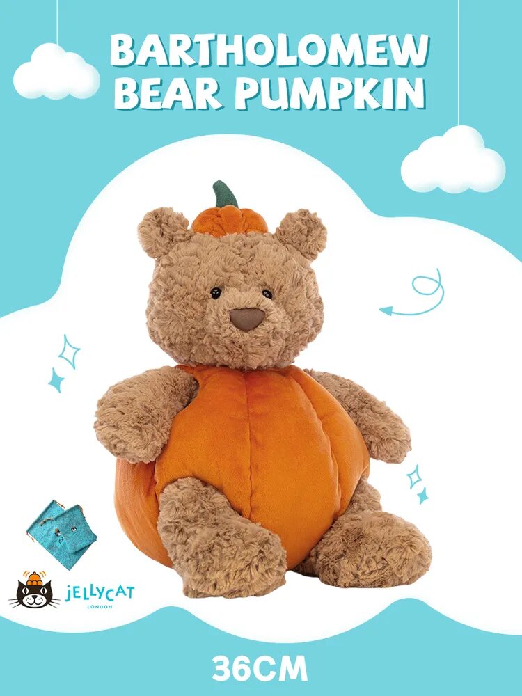Мягкая игрушка JELLYCAT Bartholomew Bear Pumpkin 36cm Тыква Плюшевый Мишка Хэллоуин