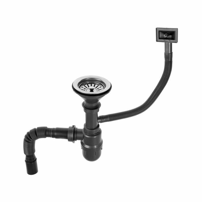 Сифон для кухонной мойки 3 1/2", d 110 мм, с переливом, с гофрой