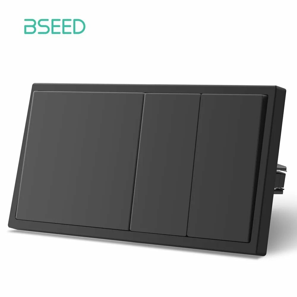 Проходной выключатель BSEED одноклавишный матовый, 1 клавиша, 10А 250В, PC рамка черный, 150 мм