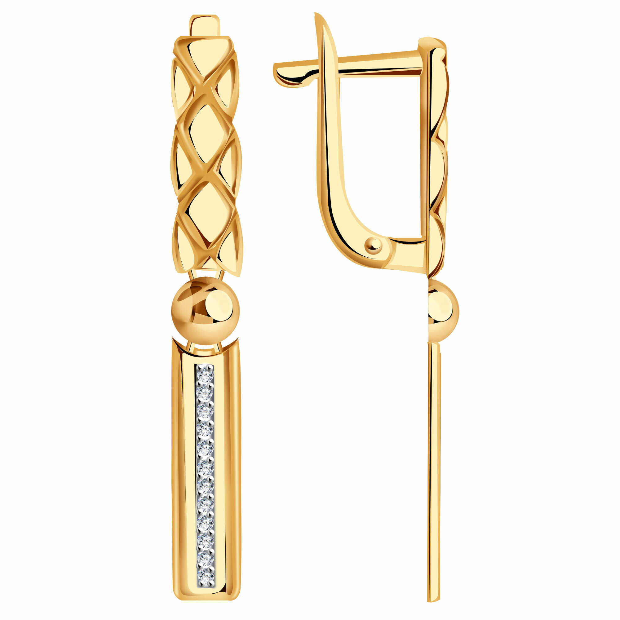 Серьги, красное золото, 585 проба, фианит