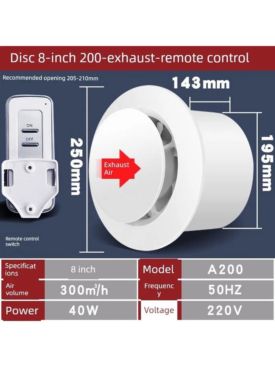 Вентилятор (диск 8 дюймов, вытяжка, пульт)