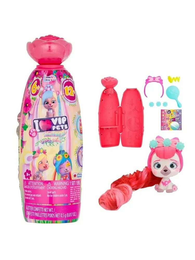 Игрушка сюрприз Фигурка IMC Toys Vip Pets Series 3 Spring Vibes / Детские игрушки с куклами с длинными волосами, аксессуары для волос и шампунь, подходящие в качестве подарков на день рождения