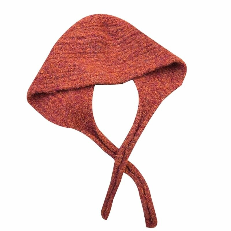 Простая однотонная шерстяная вязаная шапка с повязкой-красный