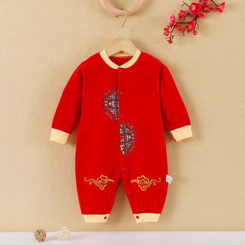 Красный наряд для новорожденного на полнолуние, тонкий комбинезон, праздничный ярко-красный бесшовный комбинезон для новорожденного на сто дней
