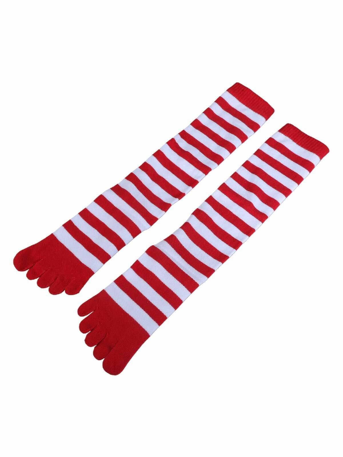 Женские гольфы с разделёнными пальцами и принтом клевера, Красные и белые полоски
