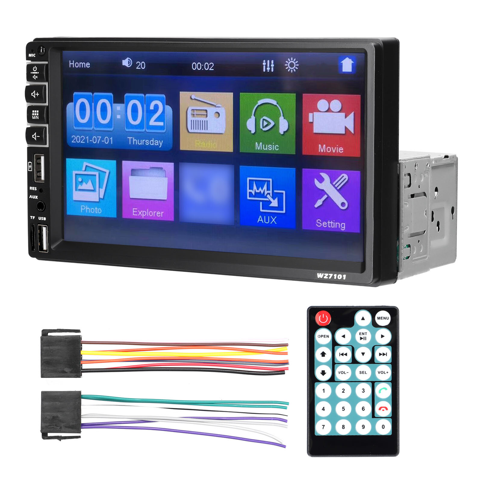 Single Din Автомобильная стереосистема 7 дюймовый LCD сенсорный монитор BT MP5 Плеер Автомобильный радио приёмник поддержка TF/USB/AUX-IN Связь с мобильным телефоном Ручной звонок Обратная картинка Управление рулем, 12.0V, 60W*4, 87.5-108MHz,