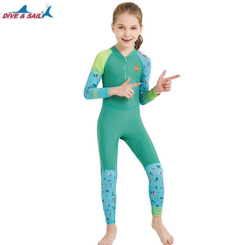 Детский гидрокостюм DIVE&SAIL UPF50+ из лайкры Зеленый, XL, Green for Girls