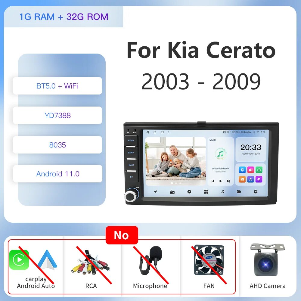 Мультимедийная магнитола Kapud для Kia, стерео-система на Android 12, с 7 "экраном, GPS, Навигатором, для Kia Cerato, Sportage, Forte, Spectra, Morning, CarPlay 3326 1 32 AHD