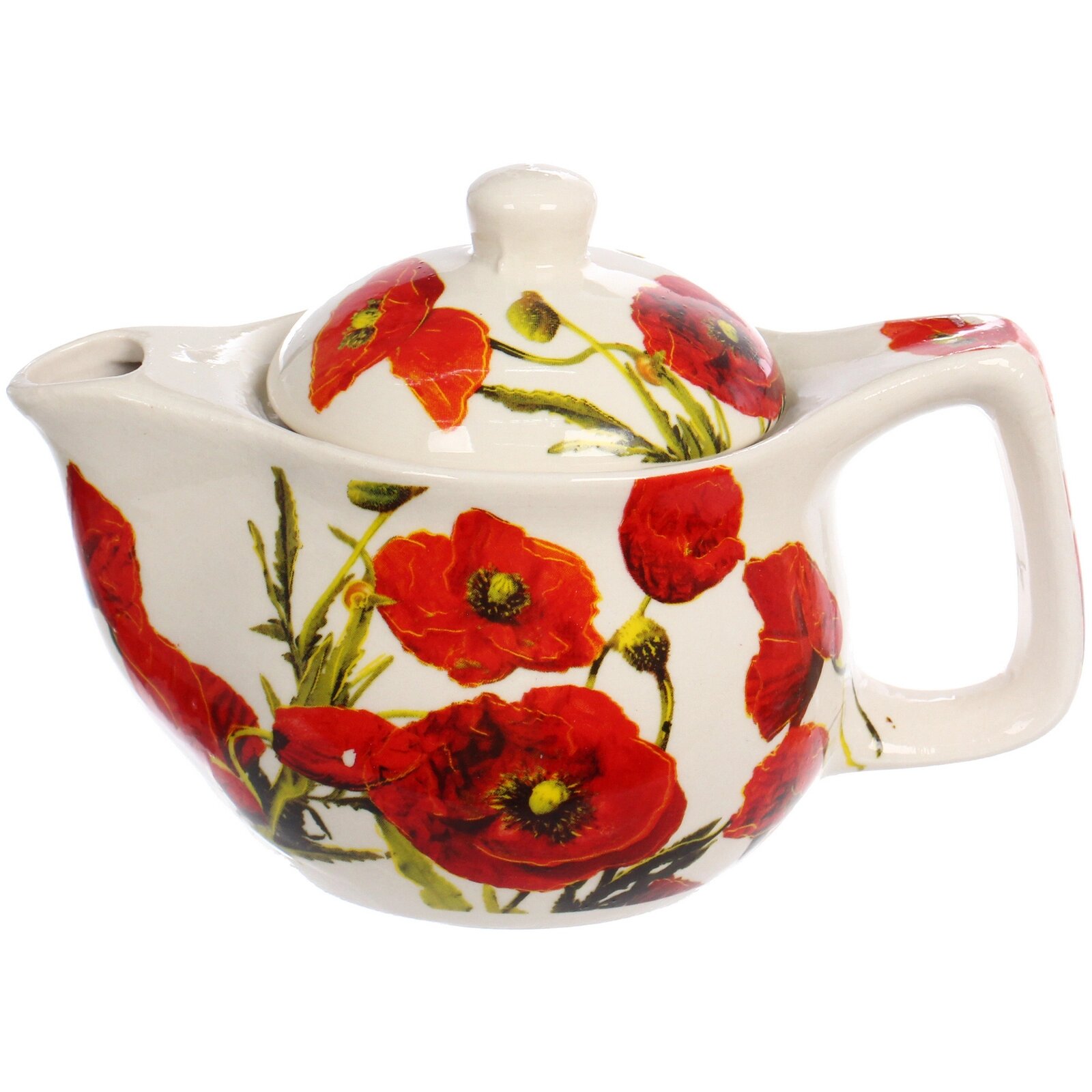 Чайник заварочный керамический 350 мл с металлическим ситом «Маки», бежевый, глянцевый