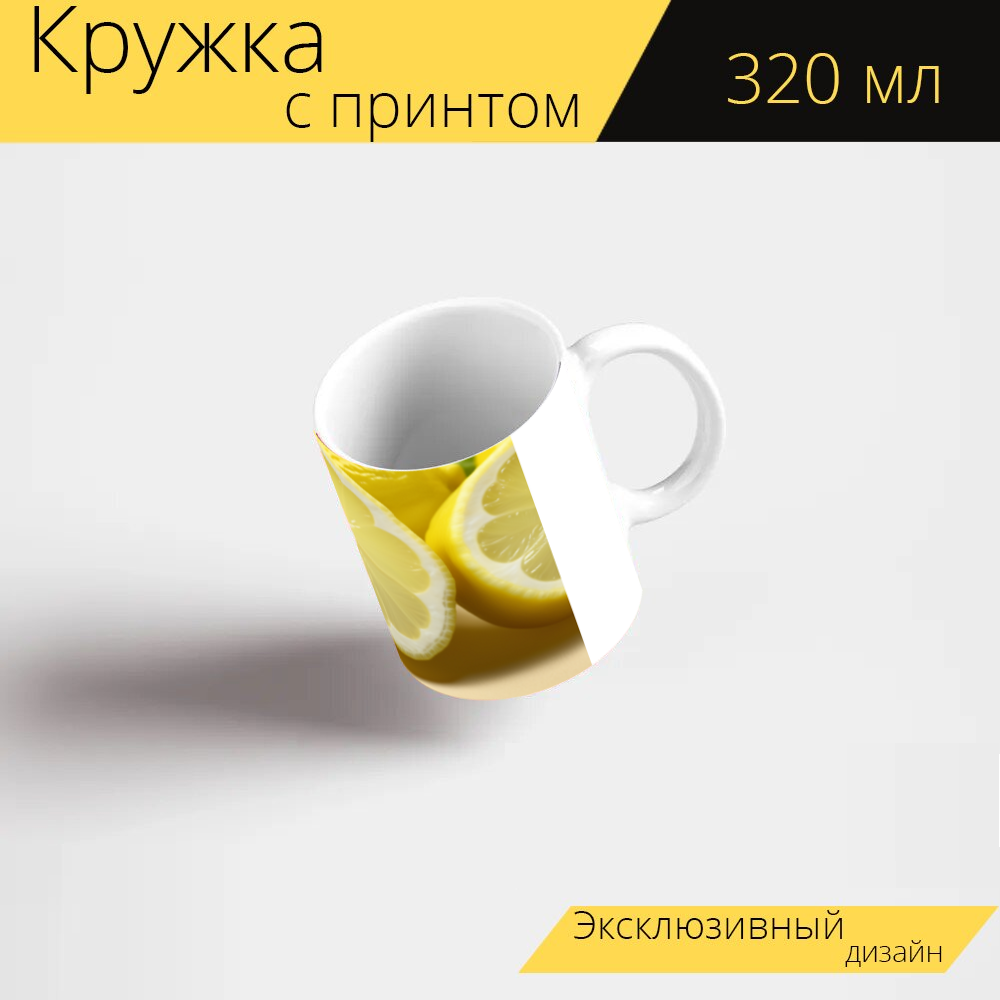 Кружка с рисунком, принтом "В разрезе лимон фрукты" 320 мл.