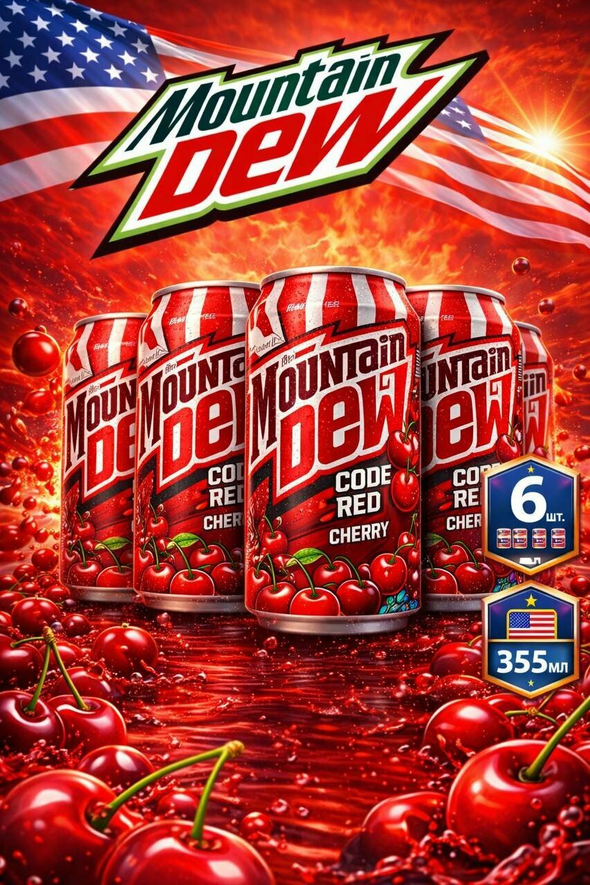 Газированный напиток Mountain Dew Code Red (Маунтин Дью Вишневый), США, 355 мл х 6 шт
