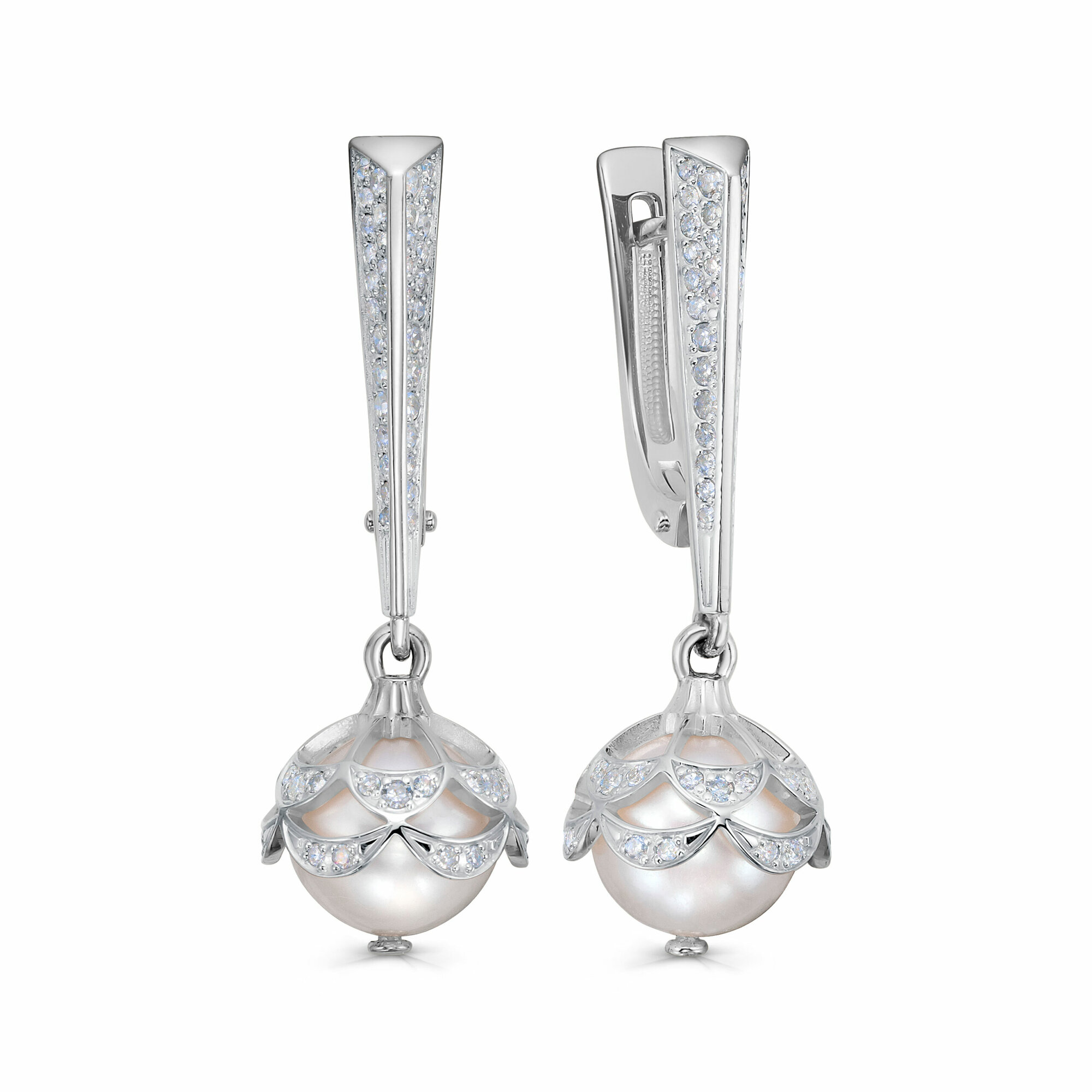 Серьги, белое золото, 585 проба, бриллиант, жемчуг
