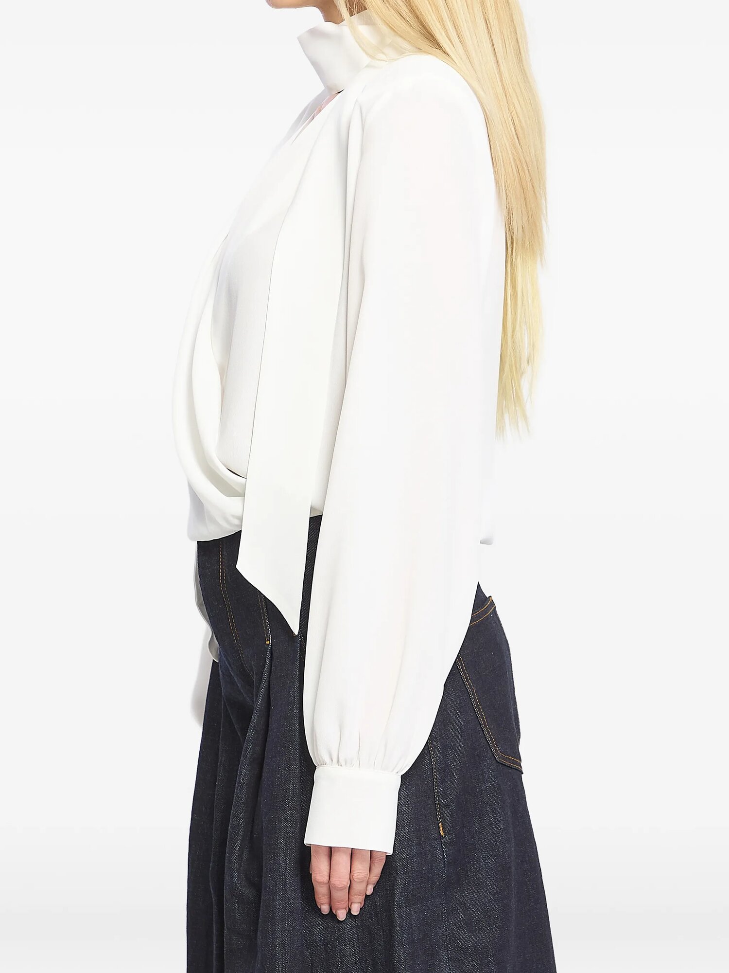 Блуза FEDERICA BASSI Neck-tie wrap blouse, размер 38, white — фото 1