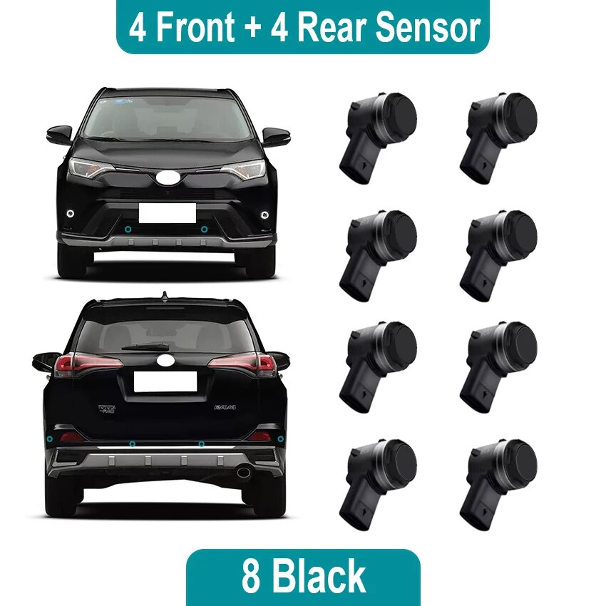 8 Black, комплект датчиков парковки для Toyota RAV4 2020-2022