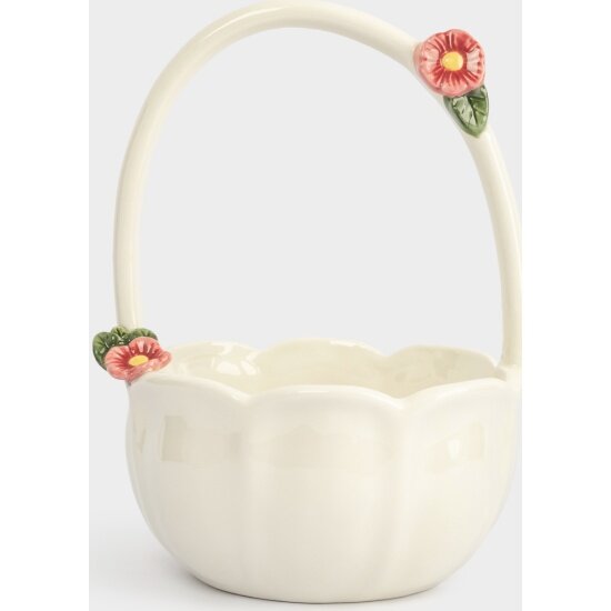 Конфетница Anna Lafarg Gentle flower 15х22 см, с ручкой, керамика, молочная, Цветы (ANLAF-FDW-280525-2)