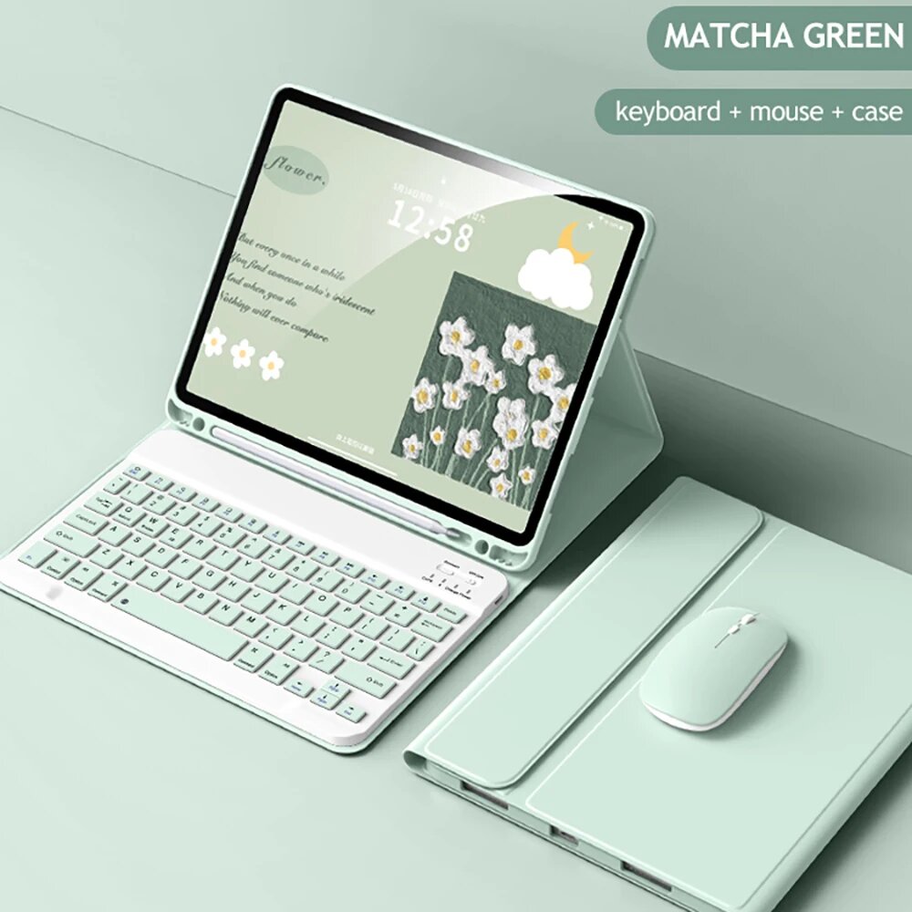 Чехол-клавиатура SZEGYCHX для iPad 10/9/8/7 Mini A17 A16 11-го Mini 5 4 3 2 1, A Green-mouse