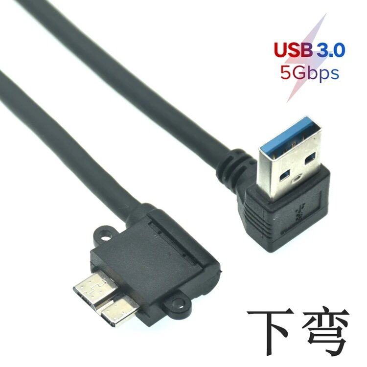 Угловой USB 3.0 кабель A-Micro B, черный, down