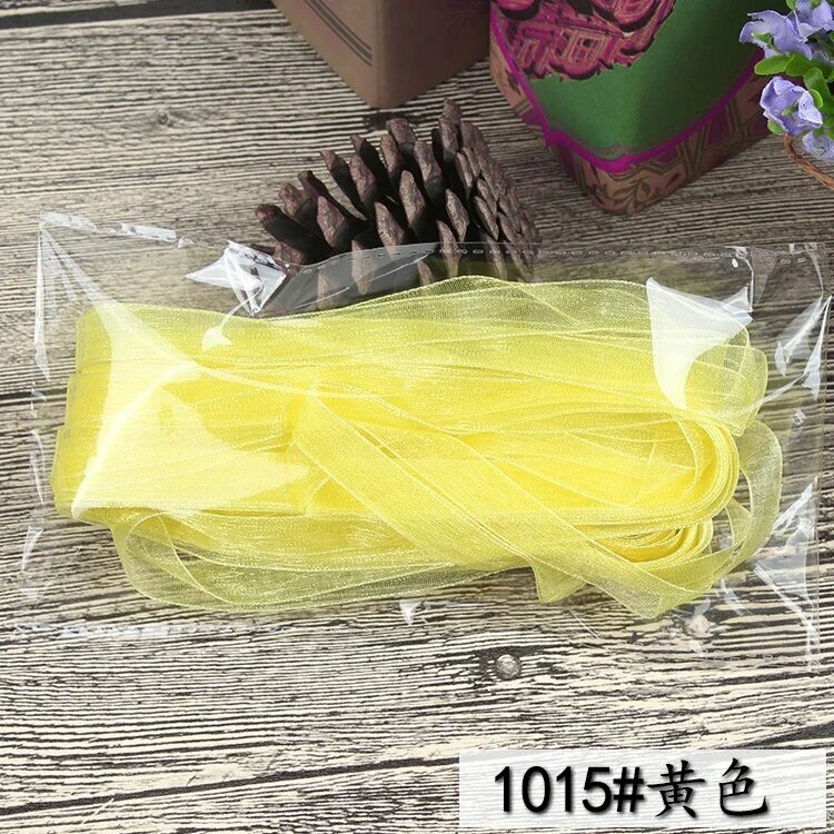 Мerylover шелковая лента органза 6/10 мм 10 м Желтый, 10mm Organza, yellow