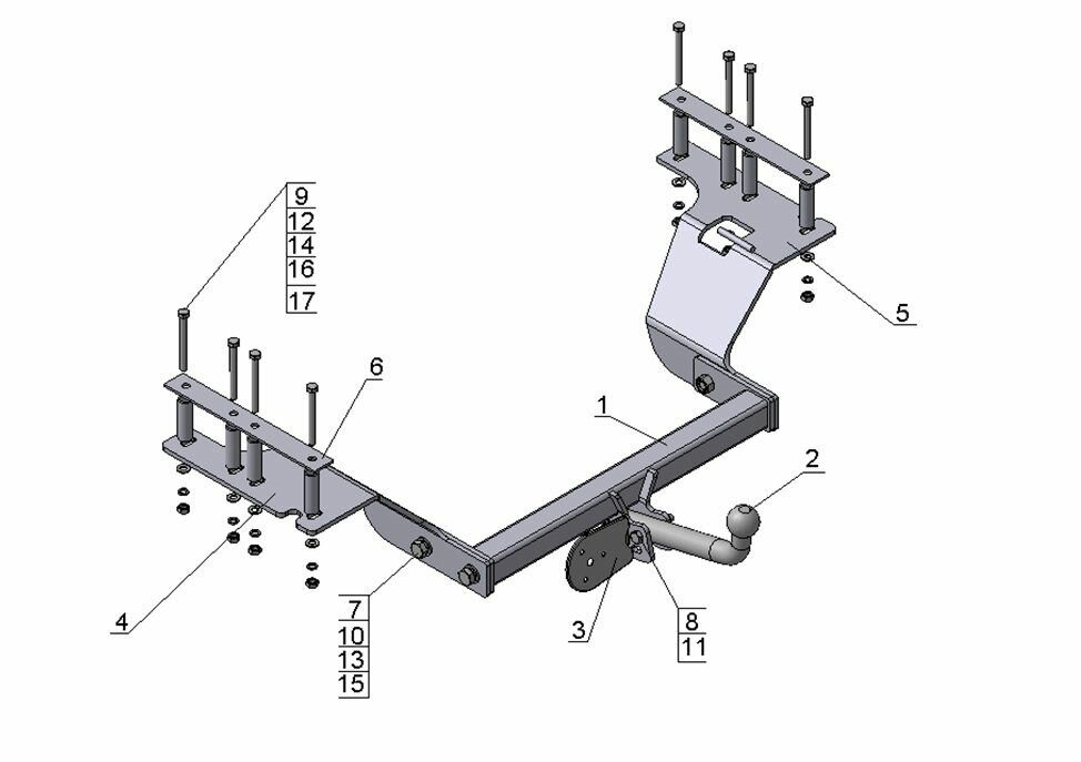Фаркоп для Honda CR-V 2002-2007 Тип шара: A. Нагрузки: 1500/75 кг, HN 02