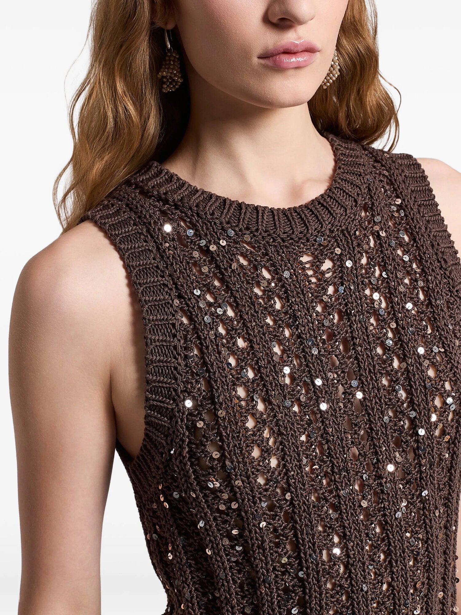 Топ PESERICO Sequinned cotton top, размер 44, brown — фото 1