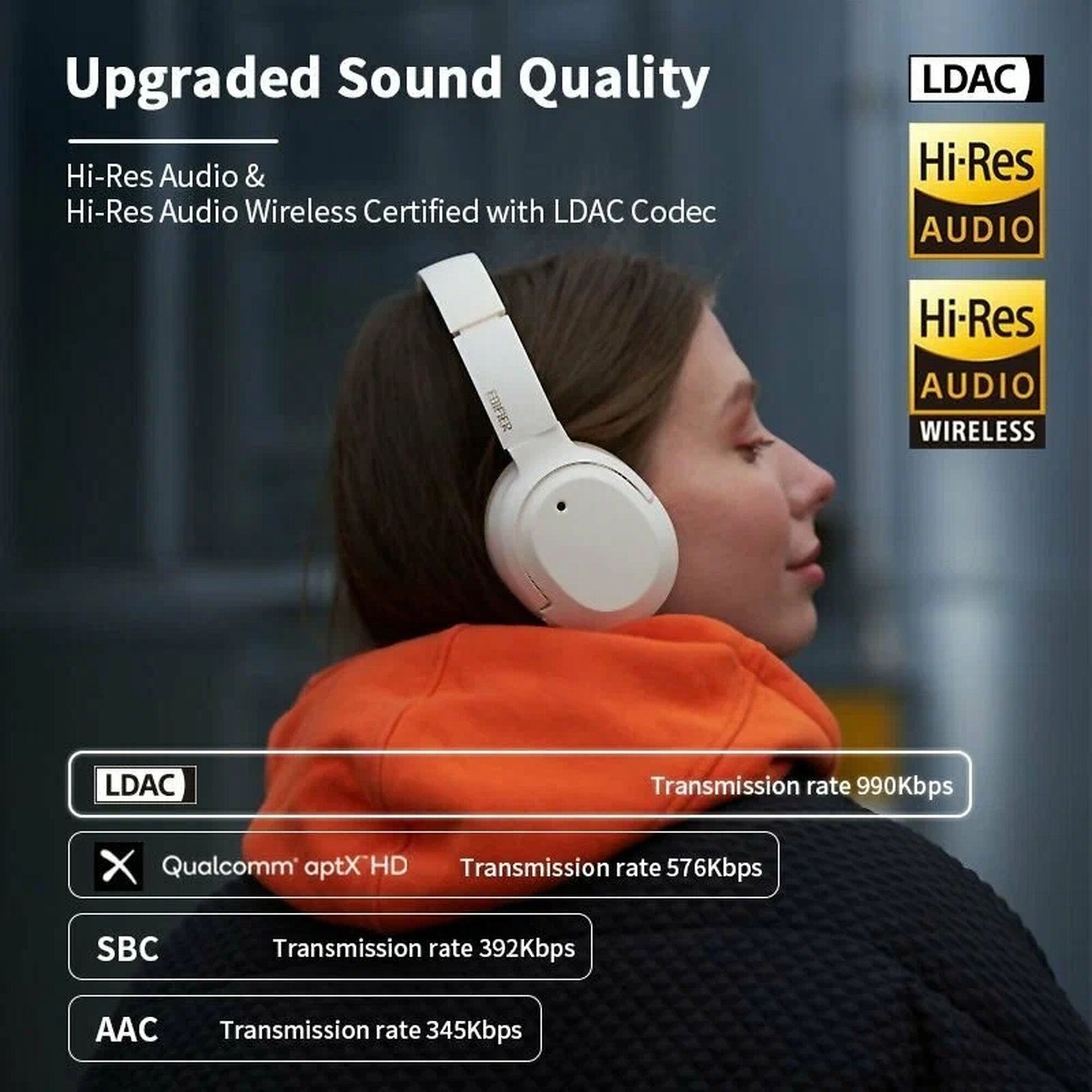 Гарнитура Edifier W820NB Plus, Bluetooth, цвет слоновая кость