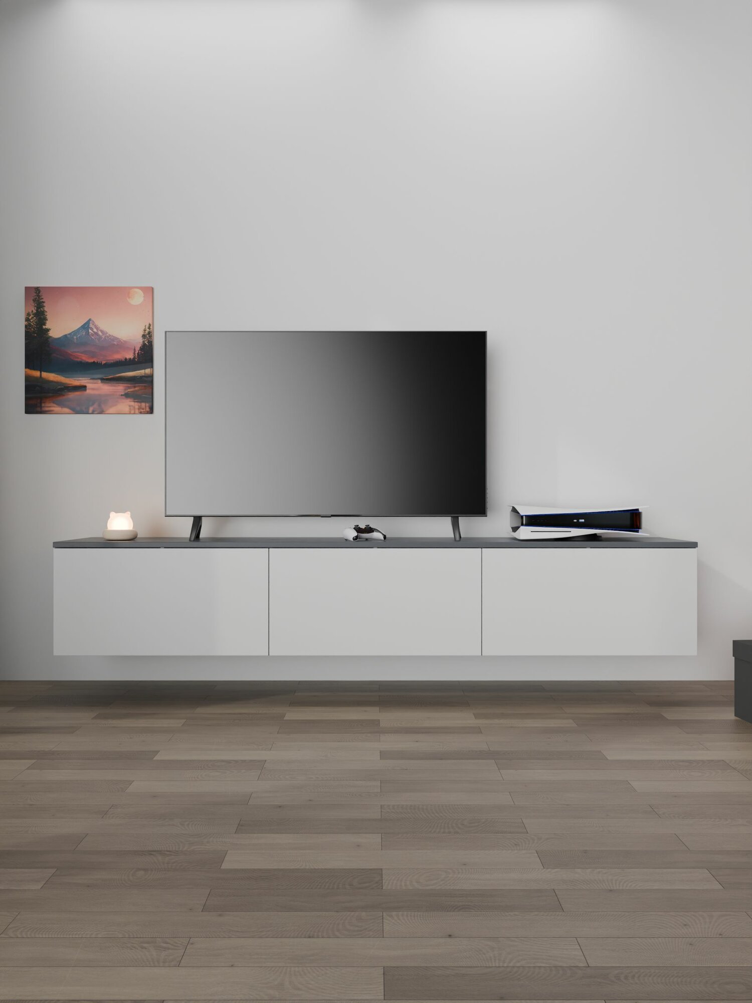 Изумлит Тумба под телевизор подвесная настенная Эра 180х32х35 см, графит-белый