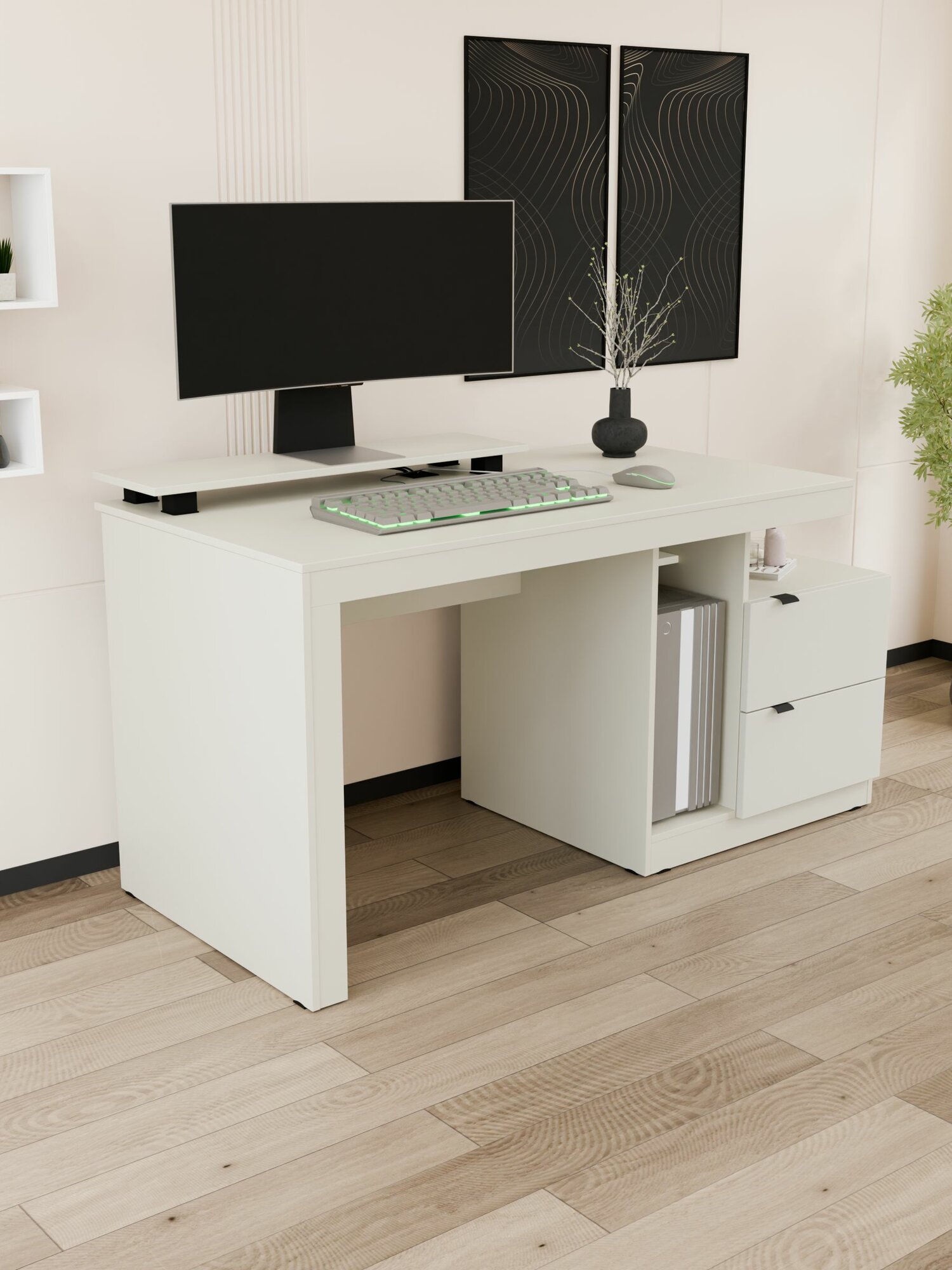 Изумлит Стол компьютерный для офиса и дома Вертикаль Лайт 162х80х74.5 см, тумба справа, бежевый