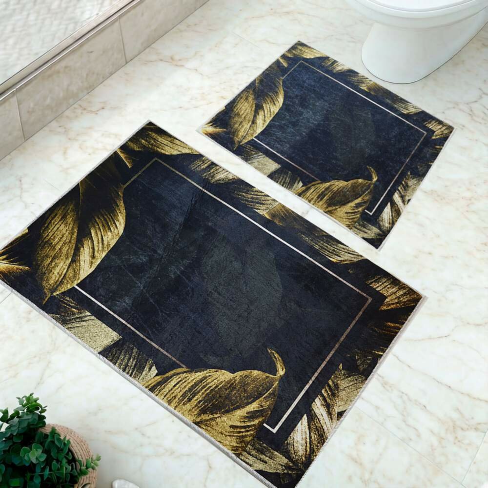 Коврик для ванной "BOMBINI VELVET BENGAL" 2 шт 60x100/60x50 см, черный с золотым узором