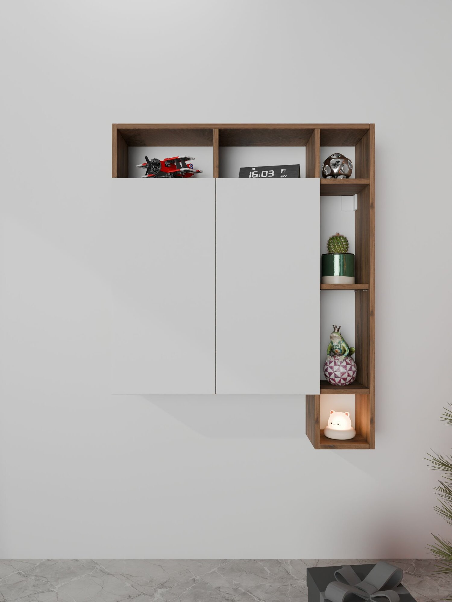 Изумлит Полка навесная закрытая модуль Эра 98.3х79.3х21.6 см, дуб крафт табачный - белый