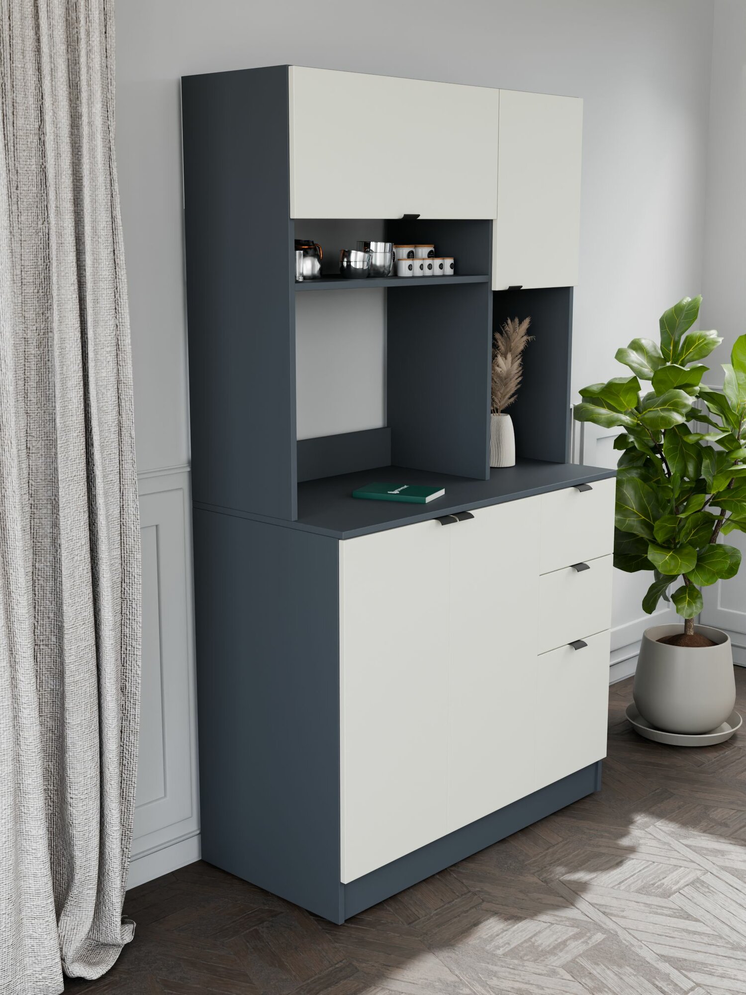 Изумлит Буфет Вилладж 100*180.4*48.7 см (ШхВхГ), графит-бежевый