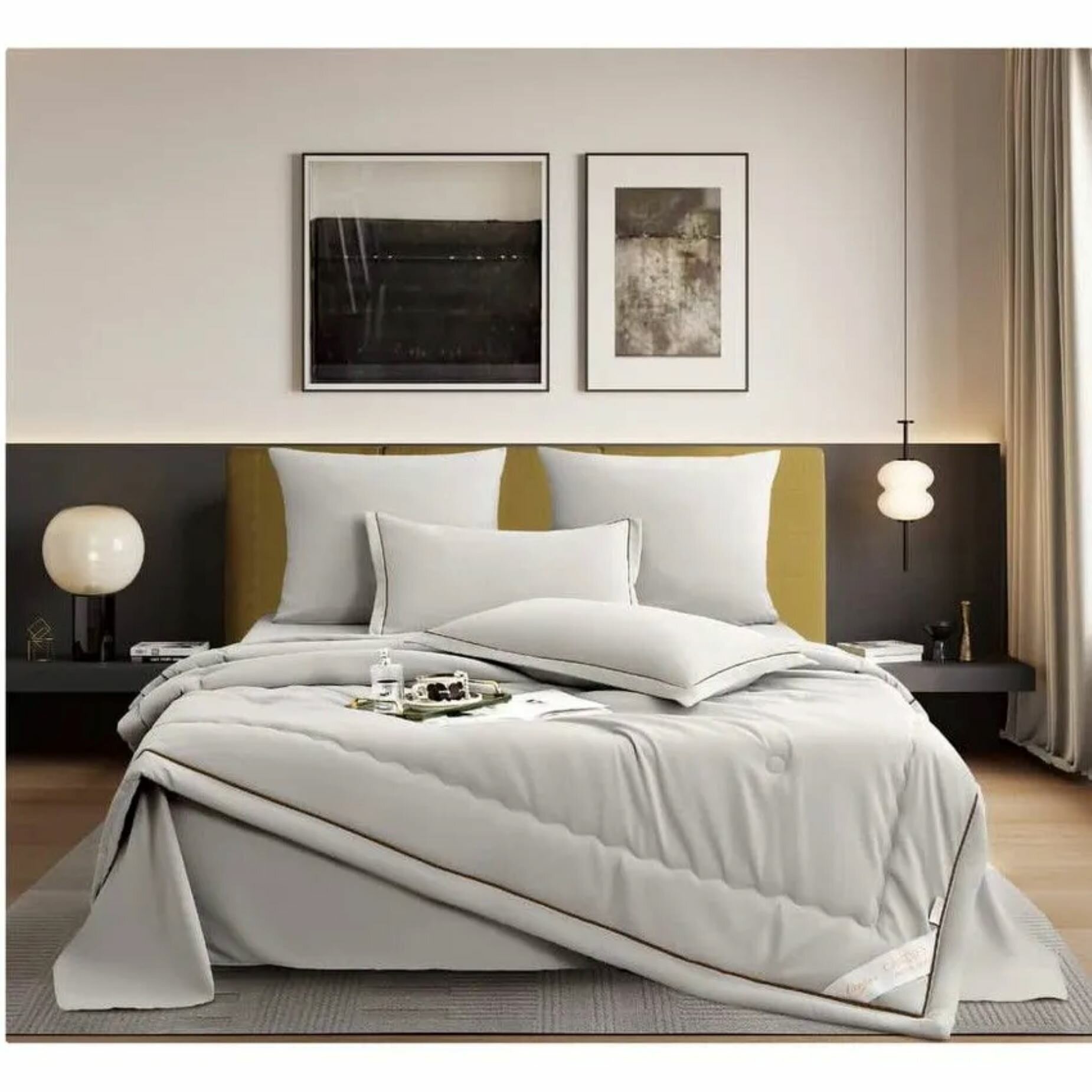 Постельное белье евро Candies с одеялом в подарочной сумке, комплект из 6 предметов, мягкое как бархат, свело- серый