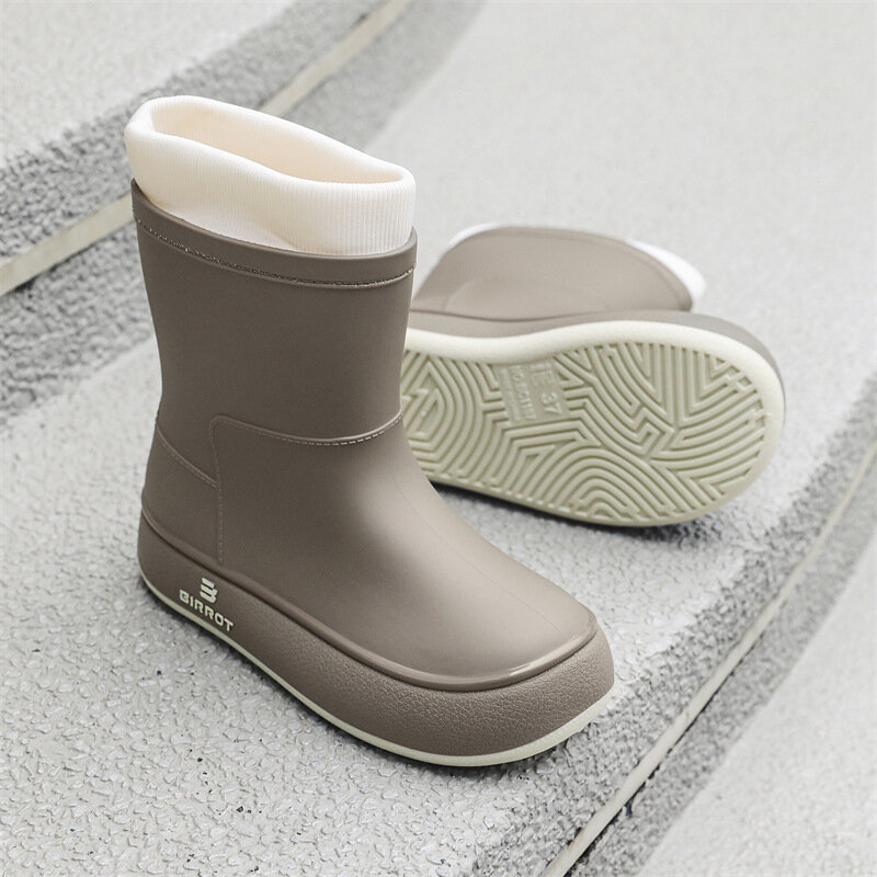 Женские резиновые сапоги на флисовой подкладке, в корейском стиле, водонепроницаемые, нескользящие, с мягкой подошвой, высотой до середины икры, для студенток, с флисовой подкладкой для тепла. Размер обуви. EU:39