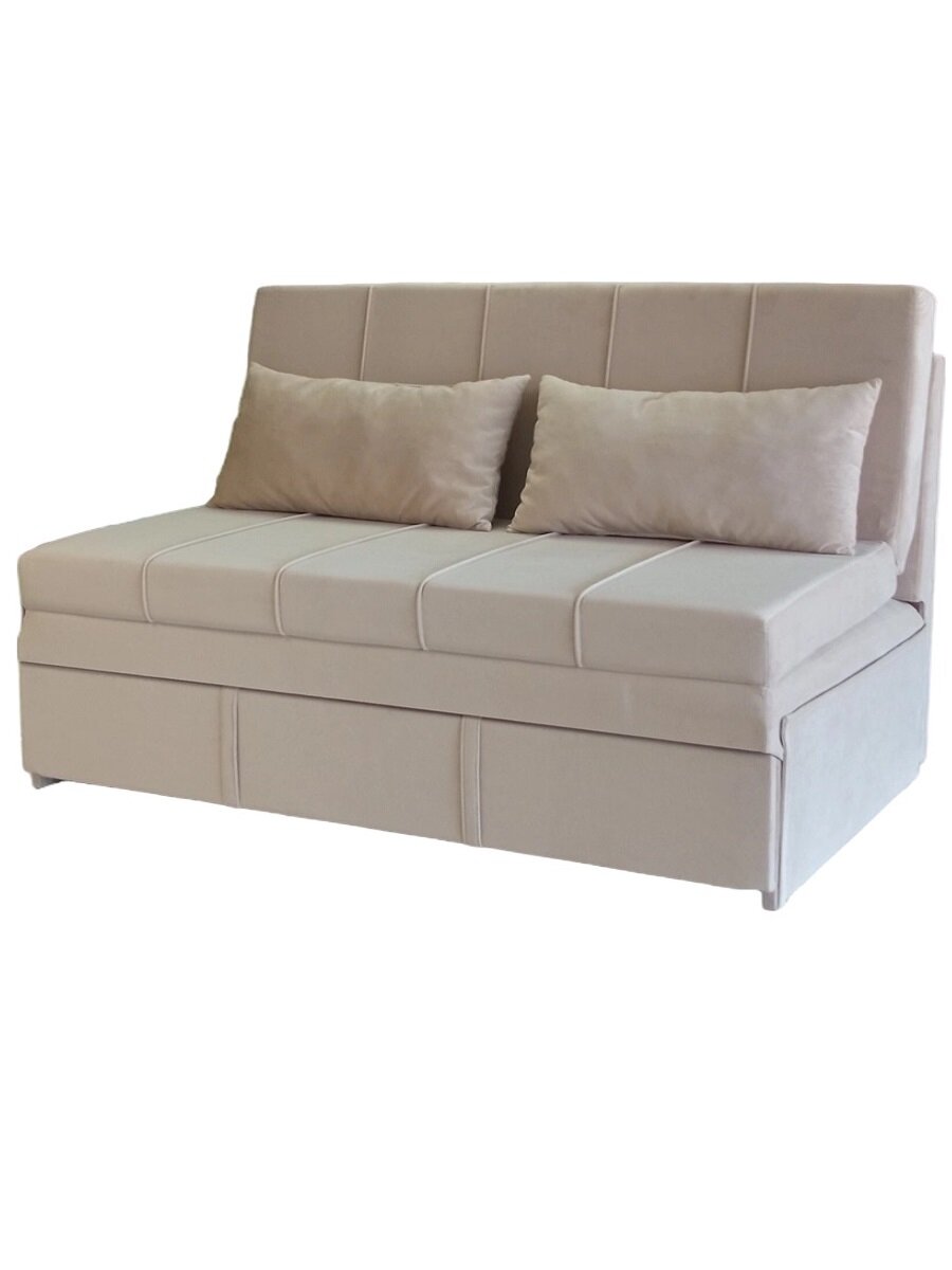 Диван-кровать StylChairs Сёма, ширина 140 см, без подлокотников, с подушками, велюр бежевый