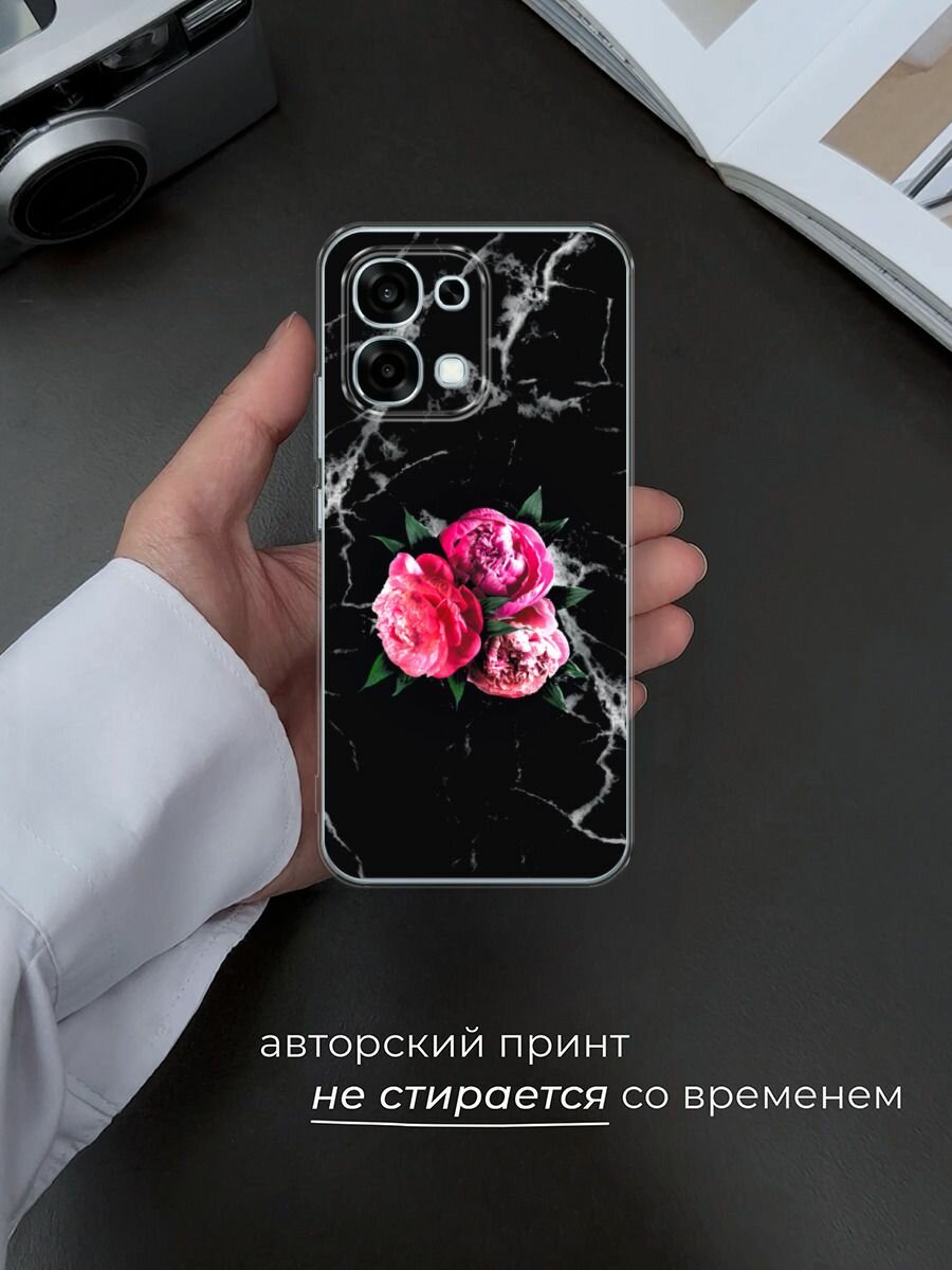 Чехол на Oppo A6 Pro / Оппо A6 Про с принтом Букет на черном мраморе — фото 1