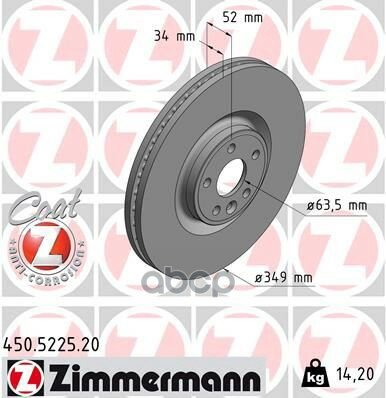 Диск тормозной LAND ROVER/JAGUAR с антикоррозионным покрытием Zimmermann арт. 450.5225.20
