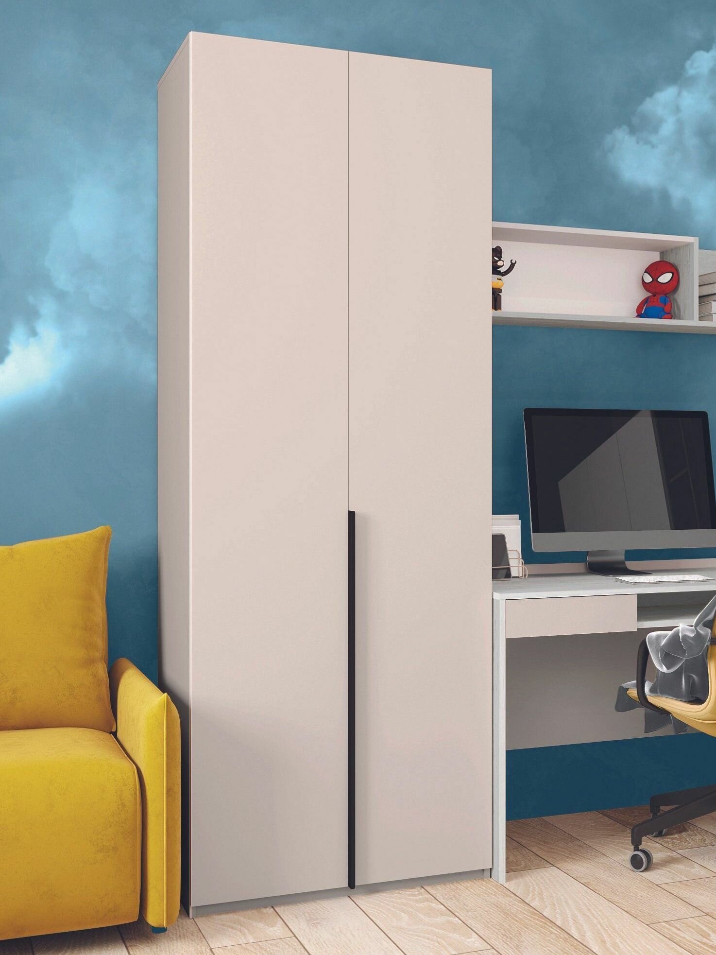 Распашной шкаф для одежды и хранения вещей Чарли 22 Аквилон с полками, со штангой, с ящиками 80х55х220 см кашемир, черный