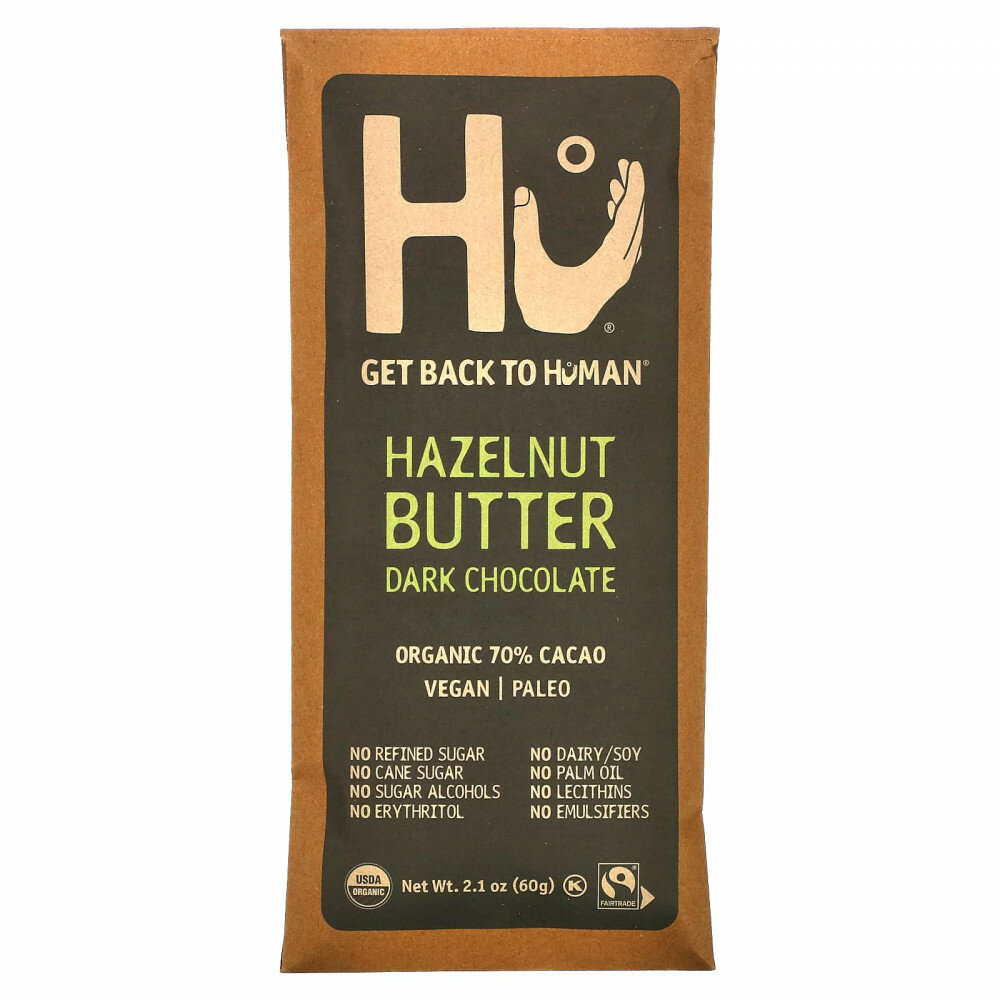 Hu, темный шоколад с пастой из фундука, 70% какао, 60 г (2,1 унции)
