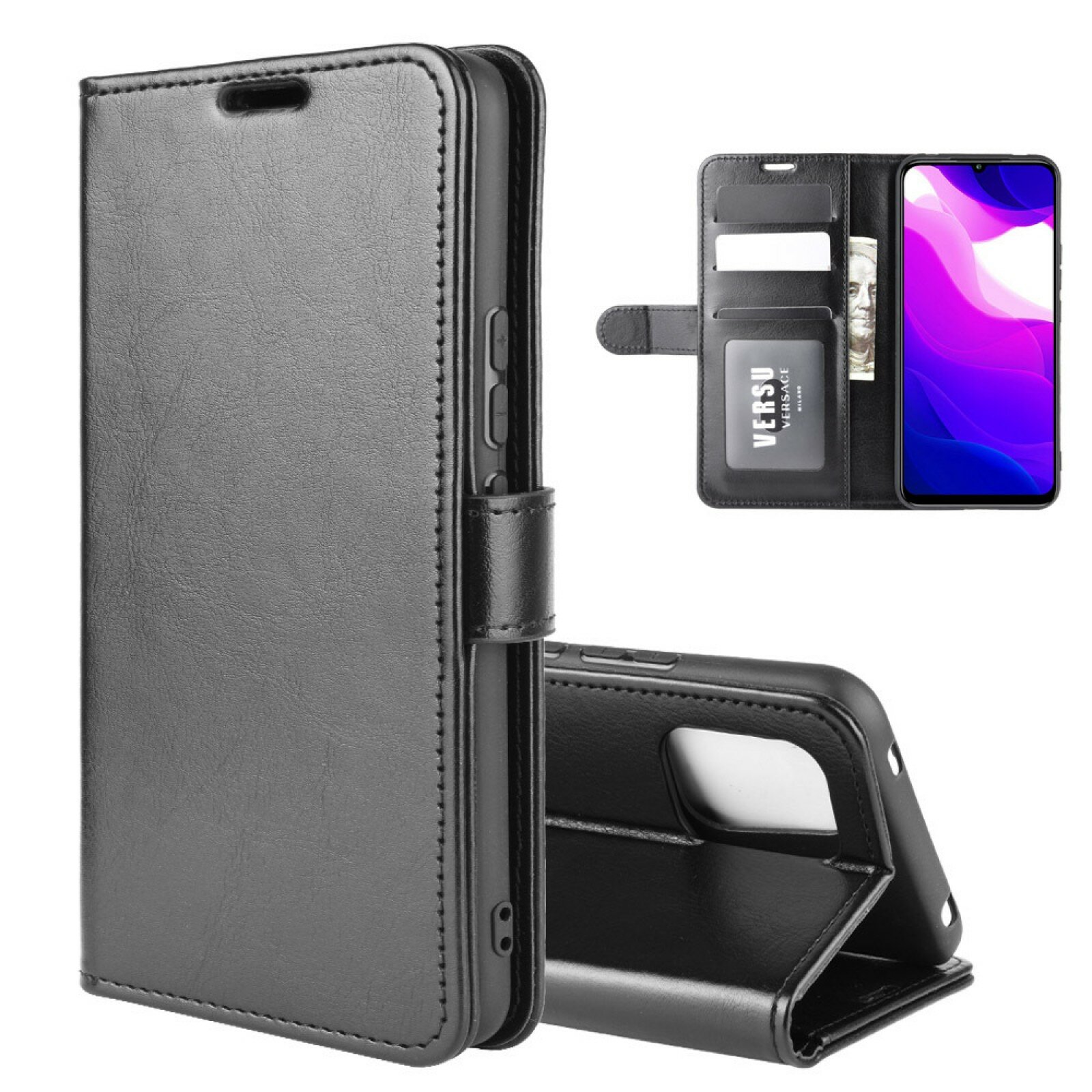 Чехол-книжка MyPads для Xiaomi Mi 10 Lite 5G из искусственной кожи с подставкой и визитницей черный