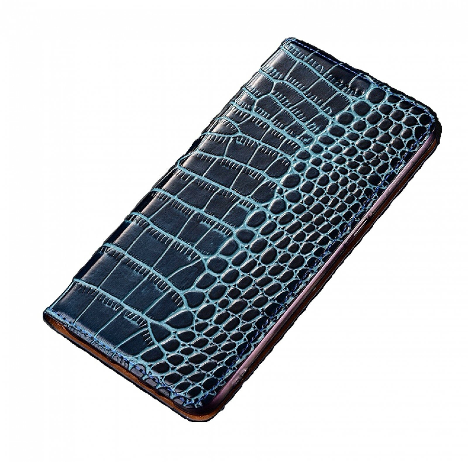 Чехол-книжка MyPads Premium Croco di lusso для Huawei Honor 50 SE из натуральной кожи с синим рельефом