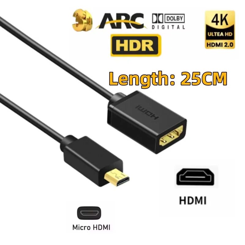 Адаптер Micro HDMI на HDMI, 25см, 4K HDR ARC