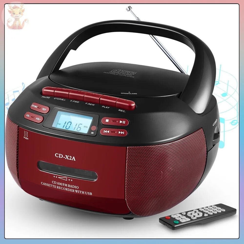 CD - плеер Boombox Коробочный проигрыватель Комбинированный Bluetooth AM, FM - радио стерео звук с пультом дистанционного управления, записи ленты, AC/DC с питанием, разъем для наушников.