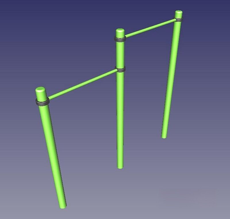 Турник двойной тросет 02-76 уличный с регулировкой высоты на хомутах бетонируемый