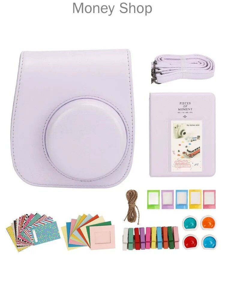 Чехол Mini Instax для камеры Fujifilm Instax Mini 12, фиолетовый защитный чехол с альбомом, фильтрами, рамками и наклейками