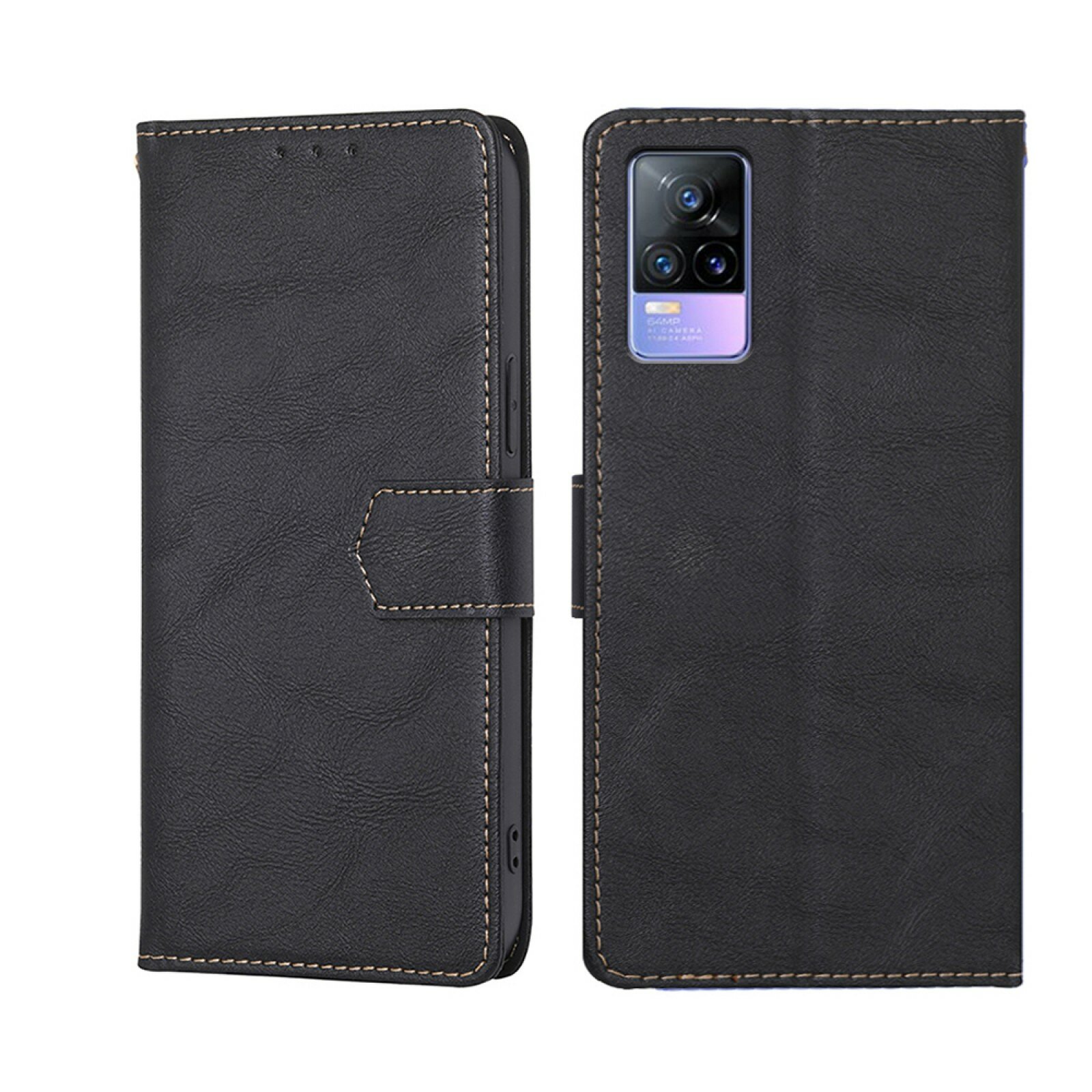 Чехол-книжка MyPads для Vivo V21e 4G из натуральной телячьей кожи с магнитной застежкой