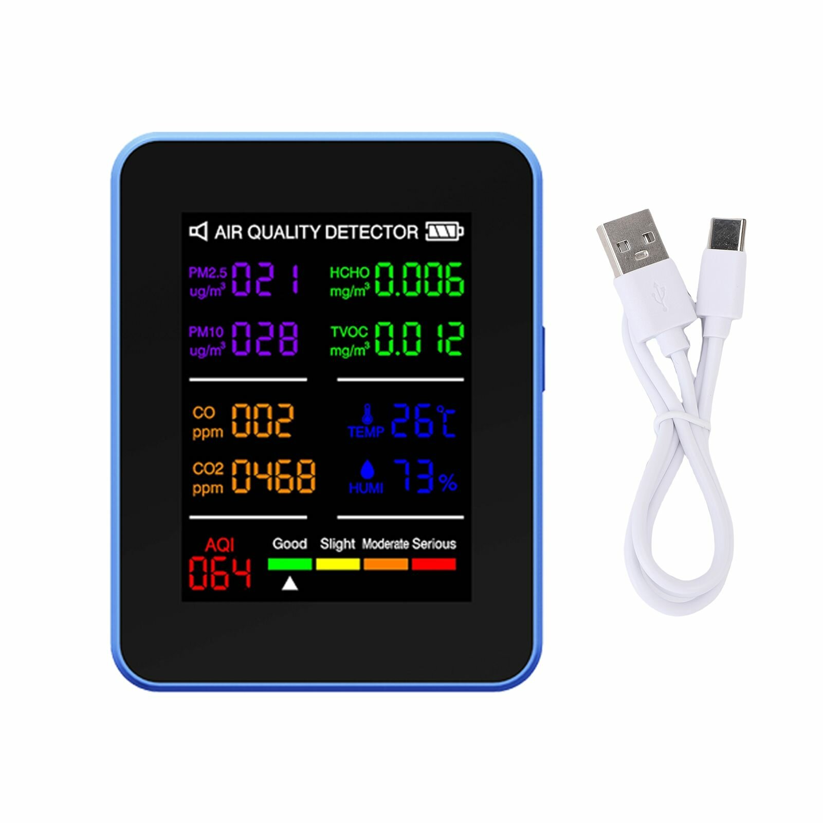 Монитор качества воздуха 10 в 1, измерение температуры, влажности, CO2, TVOC, PM2.5, PM10, CO, давления и других показателей