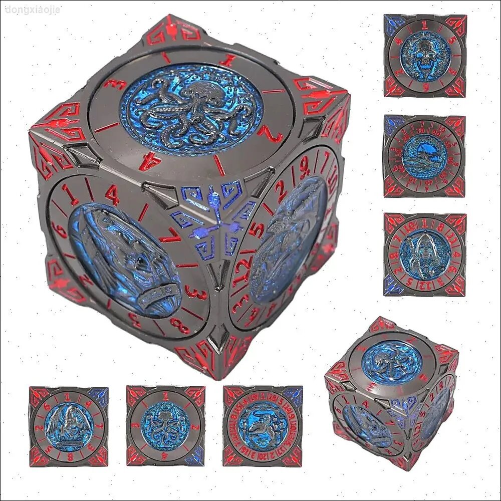 2025 Новые DND Spinner Dice, металлические кубики 7-в-1 с трехмерным облегчением для подземелий и подарков Dragons, многогранных ролевых игровых костей, аксессуаров RPG Fantasy D & D для DM & Player.