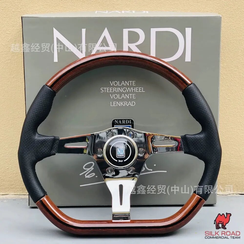 Ретро руль NARDI 14" D-формы ABS+кожа универсальный для тюнинга авто