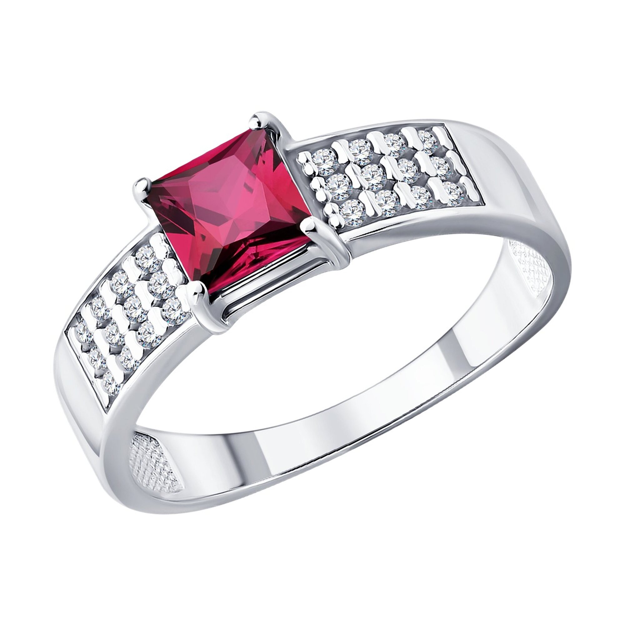 Кольцо, серебро, 925 проба, родирование, рубин, фианит